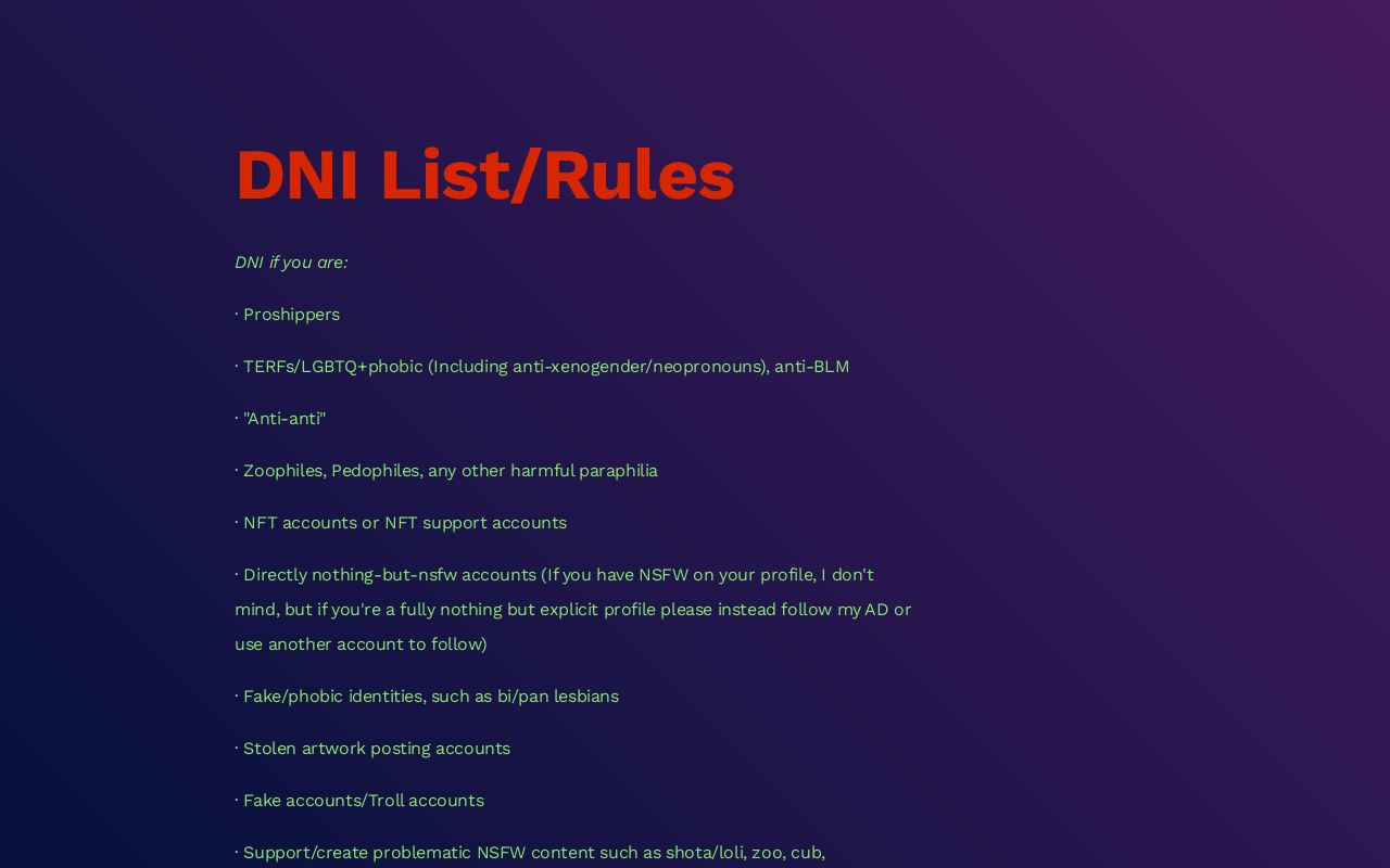 DNI/Support List